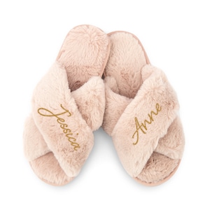 Personalized Fuzzy Cross Band Slippers - Custom Name House Slippers ...