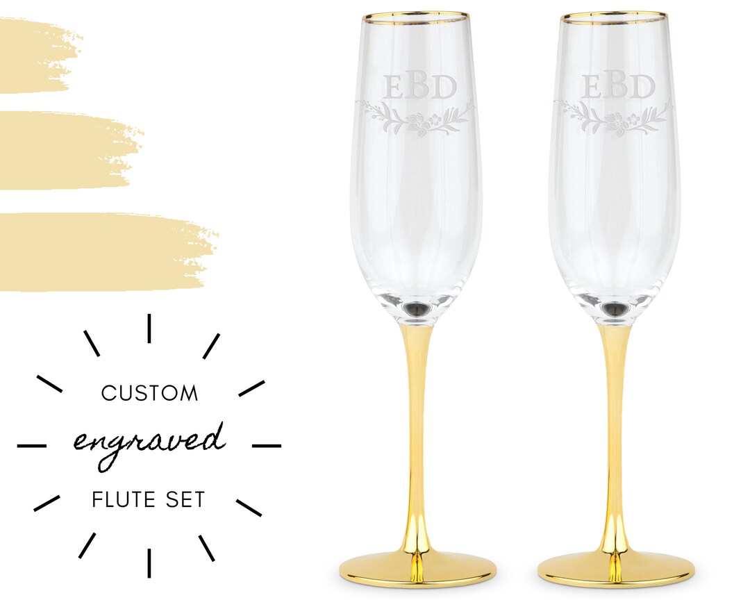 Traditional Monogram Gold Rim Wedding Champagne Flutes - Set of 2 ...