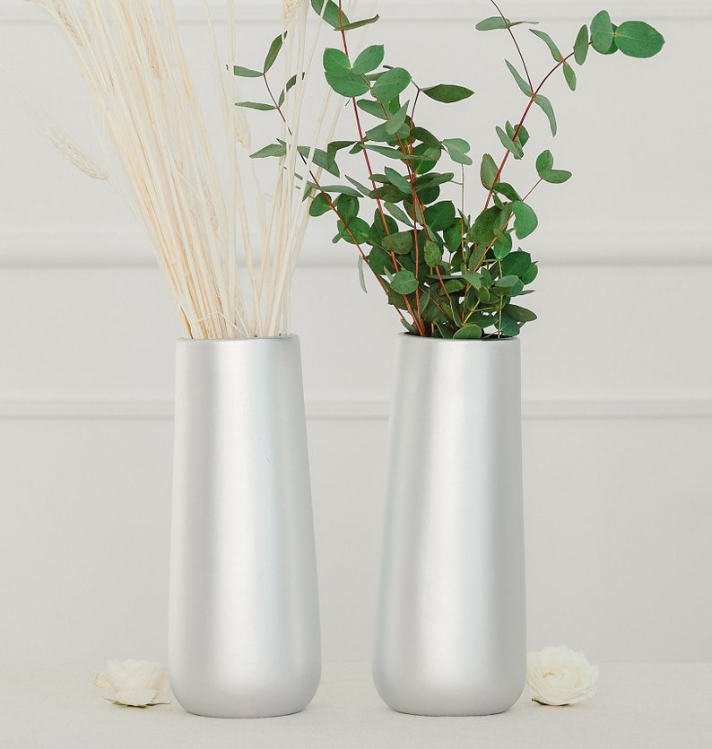 Tall Metallic Silver Planters Set of 2 DIY Centerpiece - Etsy