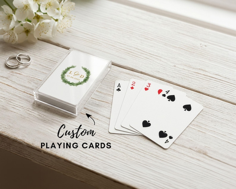Personalized Playing Cards - Wreath - Botanical - Elegant Wedding ...