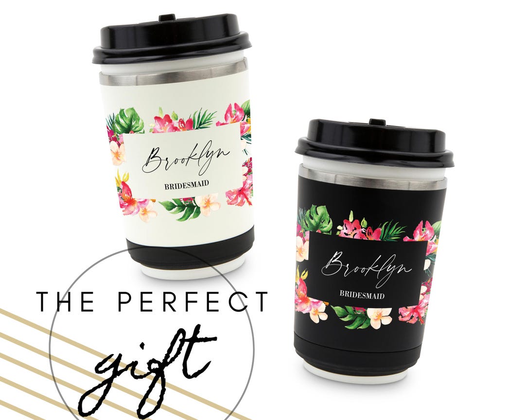 Personalized Tropical Floral Print Coffee Sleeve - Reusable Coffee ...