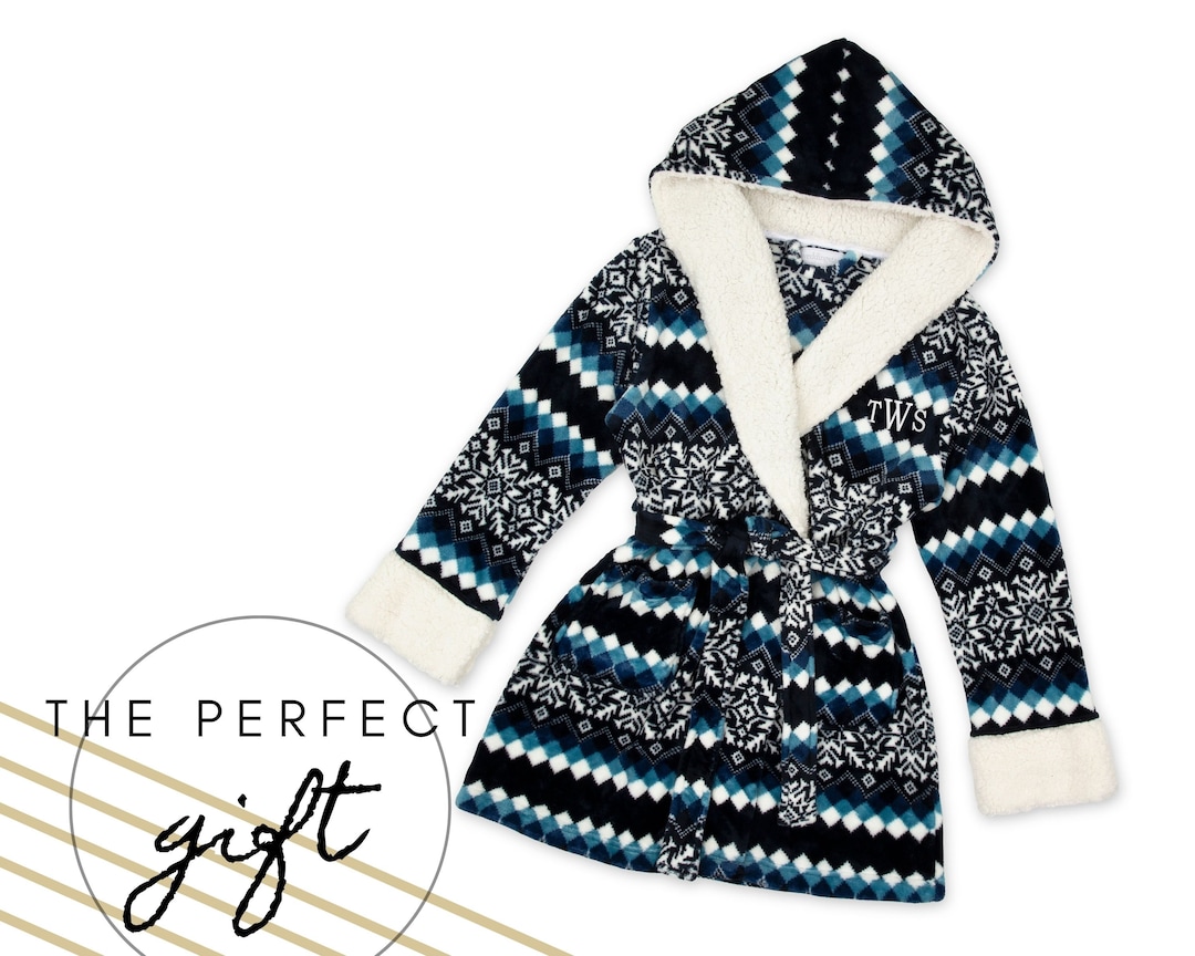 Personalized Ladies Sherpa Lined Robe Nordic Snowflake Robe Christmas ...