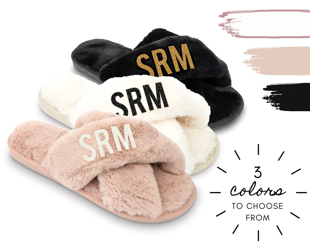 Custom Monogram Slide Slippers - Personalized Fuzzy Slippers - Women's ...