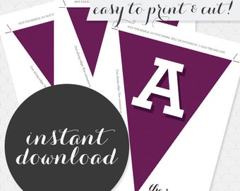 Purple Floral Printable Banner Alphabet A-Z and Numbers, Baby Shower ...