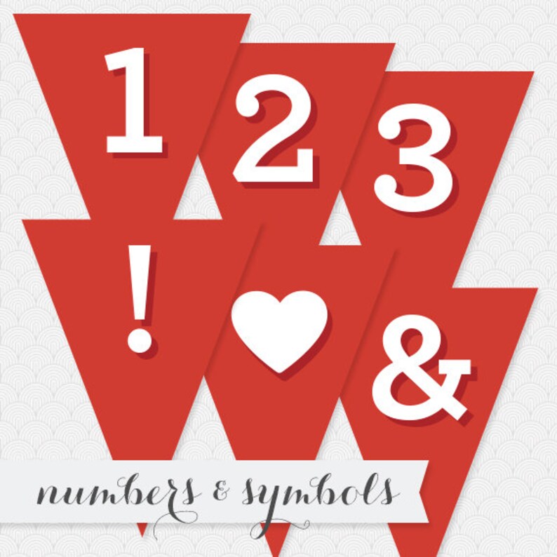 Instant Download Digital Banner Red Printable Alphabet Numbers Symbols ...