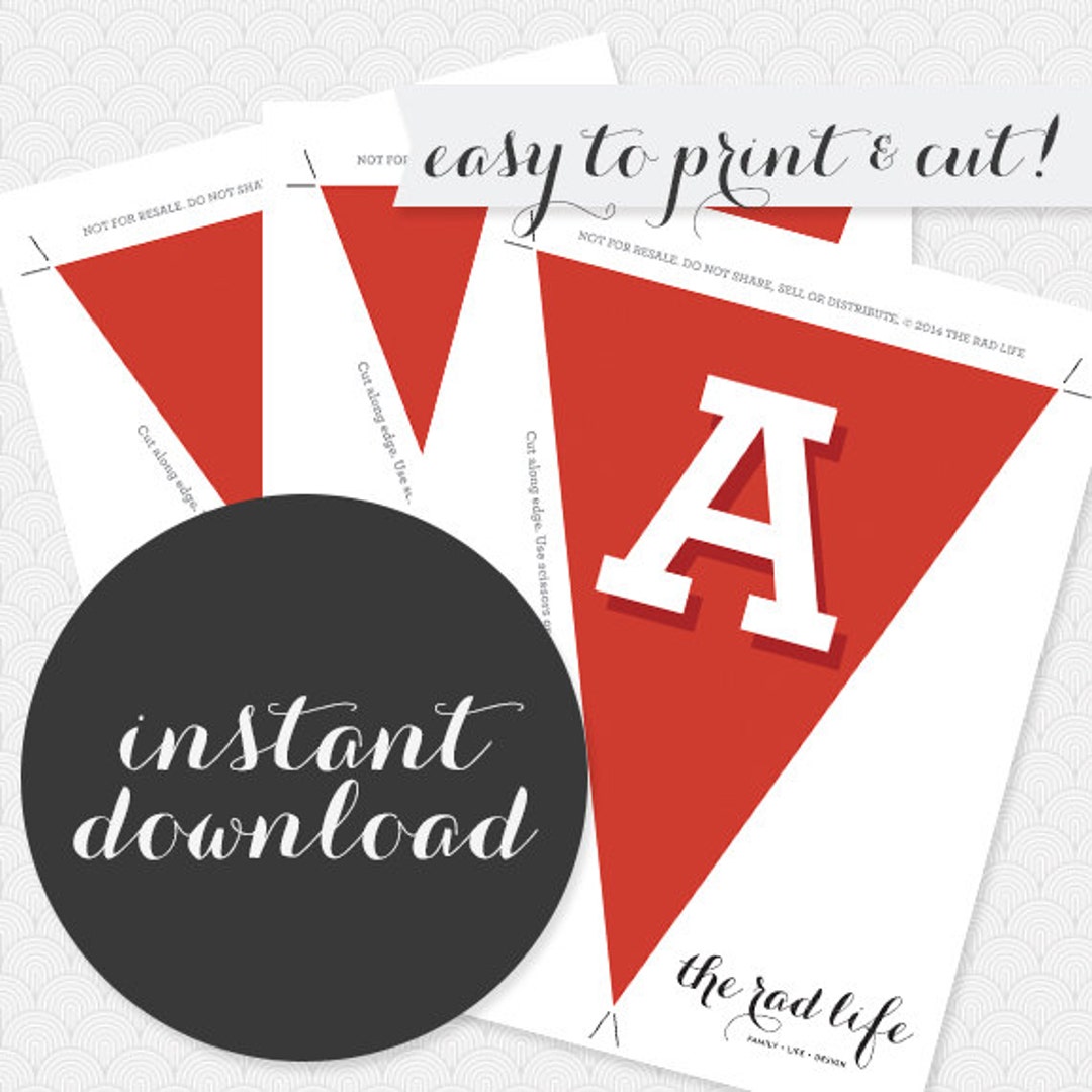 Instant Download Digital Banner Red Printable Alphabet Numbers Symbols ...