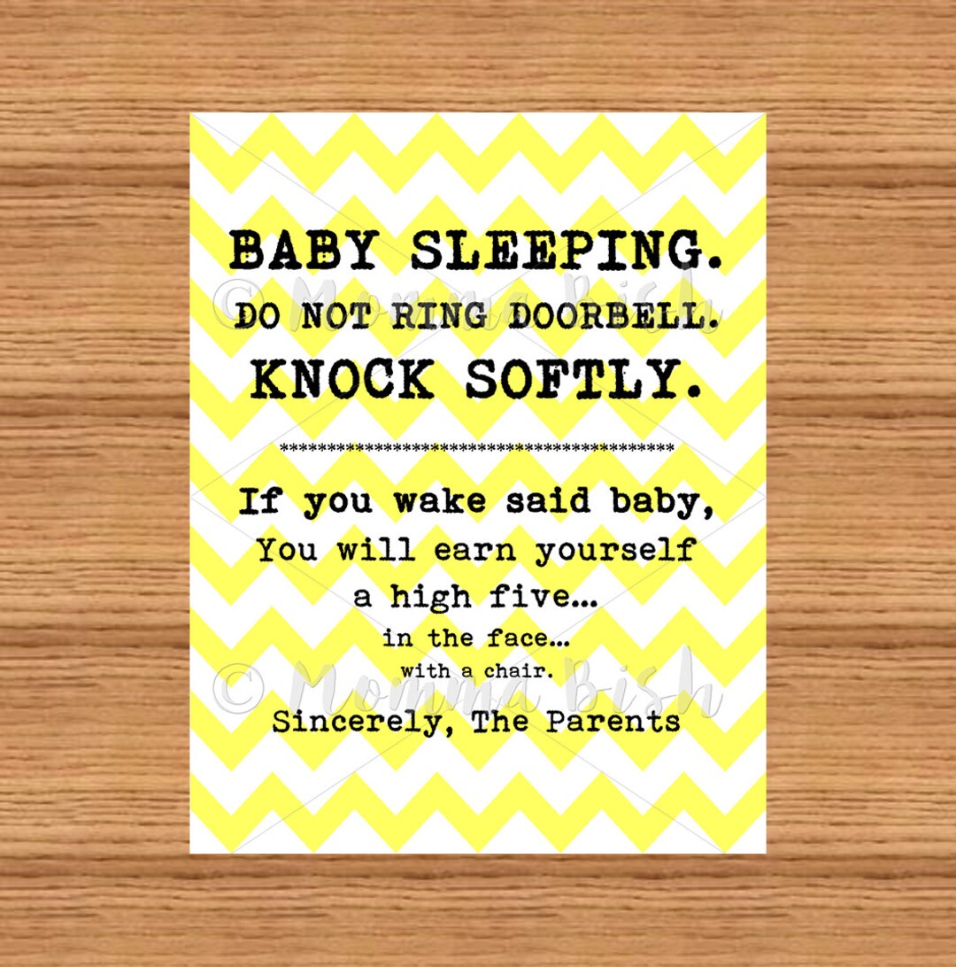 Baby Sleeping Sign - Knock Softly- Front Door - Do Not Disturb - High ...