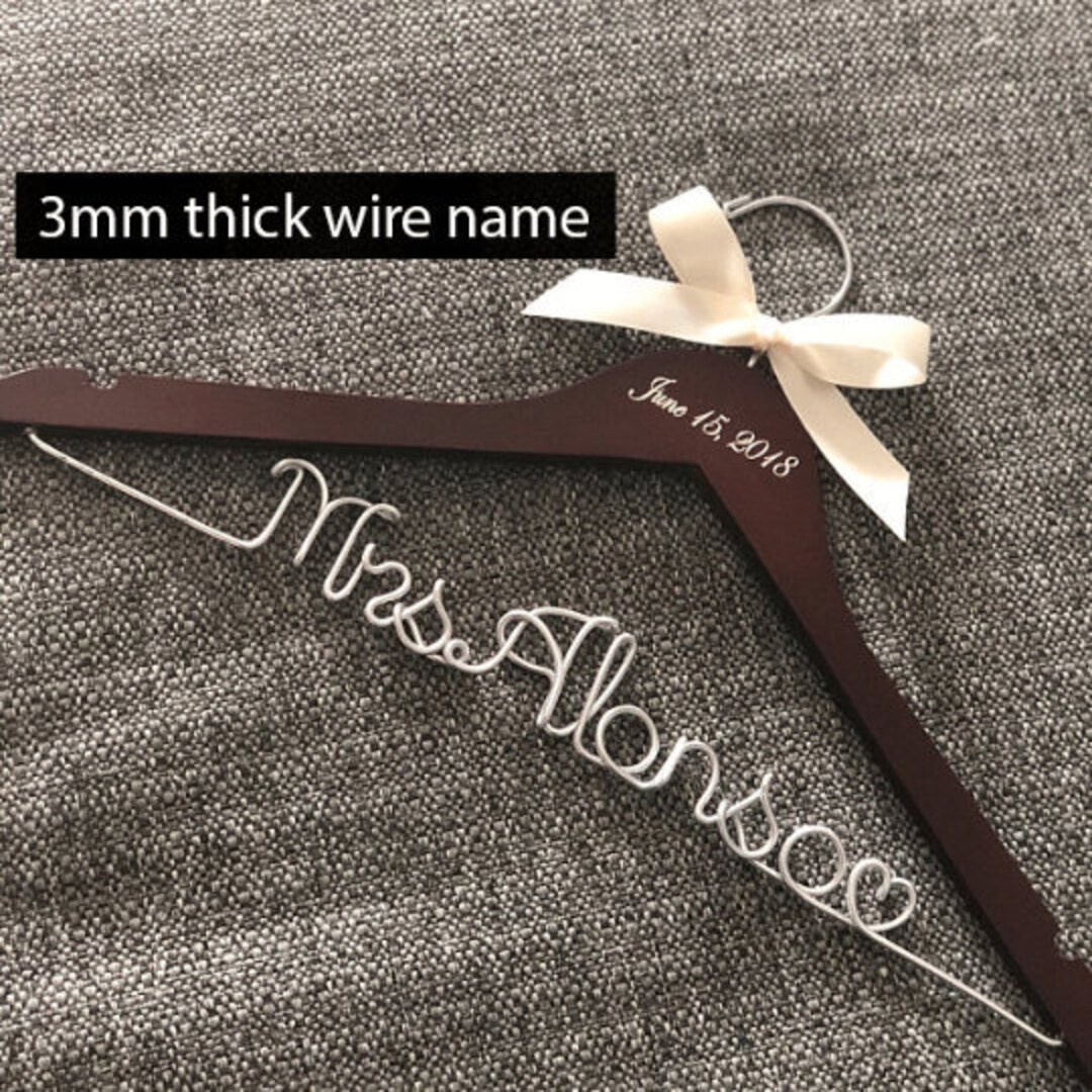 Personalized Wedding Hanger: Silver Wire Name, Engraved Date - Etsy
