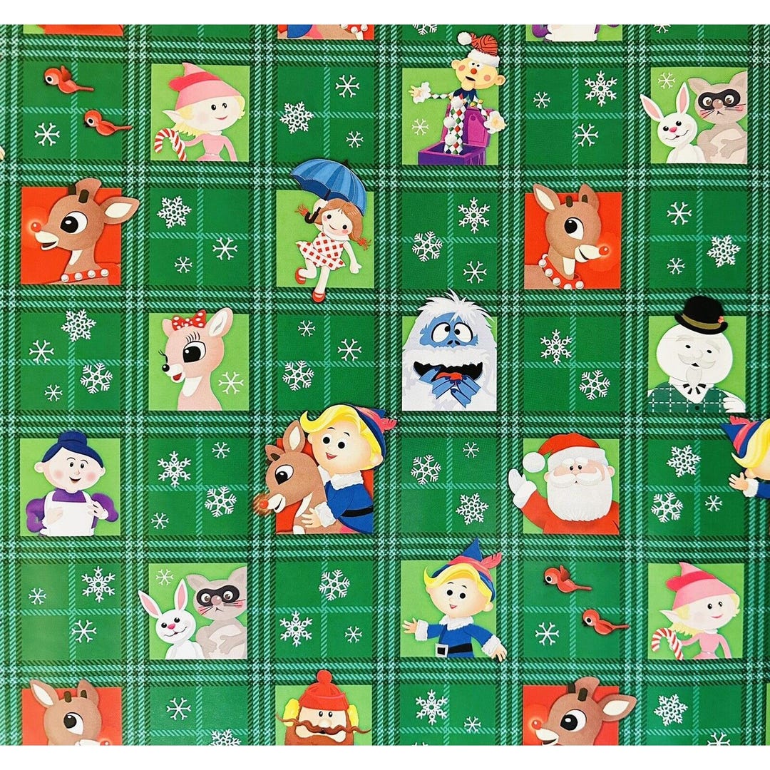 Hallmark Wrapping Paper Christmas Rudolph the Red Nosed Reindeer Green ...
