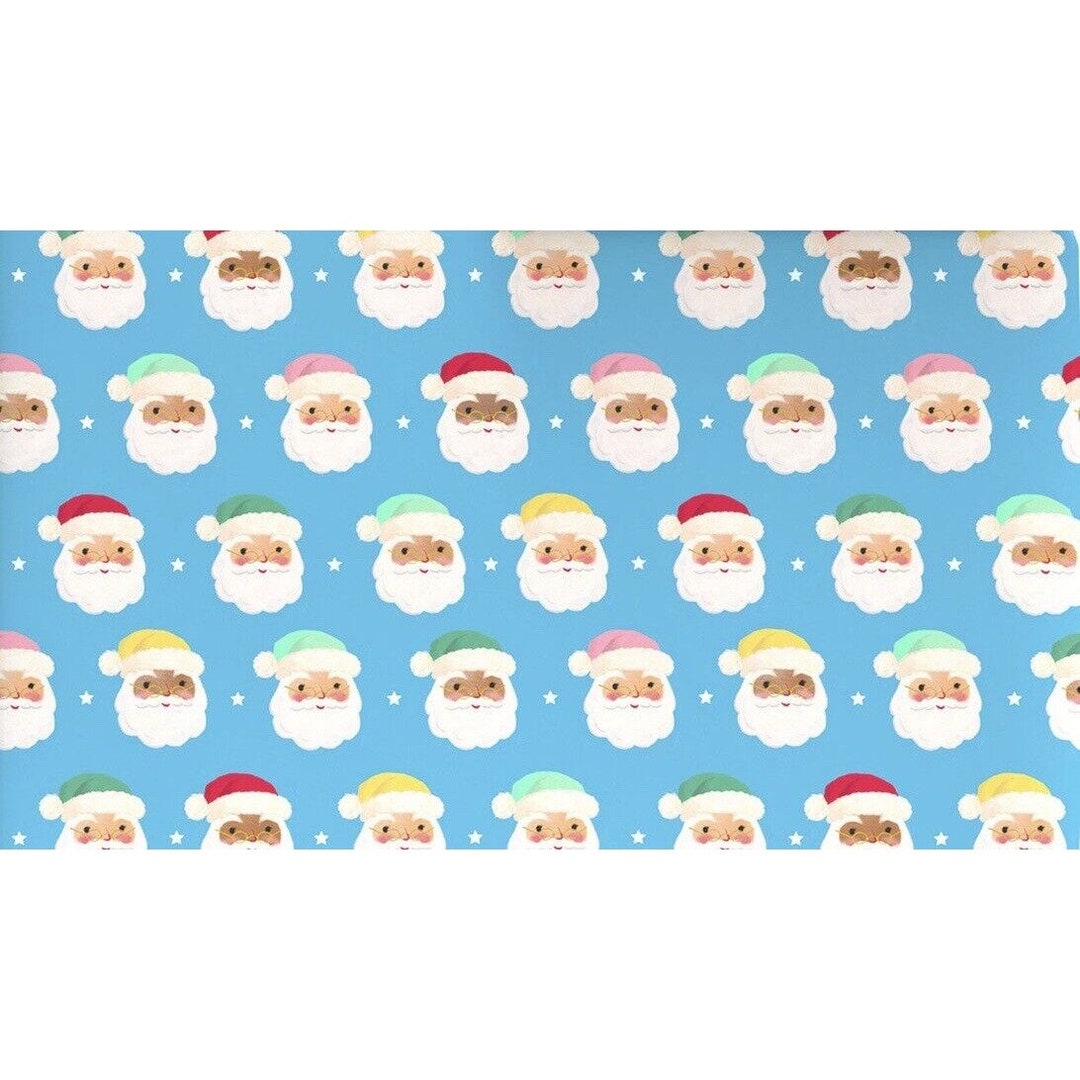 Hallmark Wrapping Paper Christmas Santa Claus Faces on Blue 35 Sq Ft ...