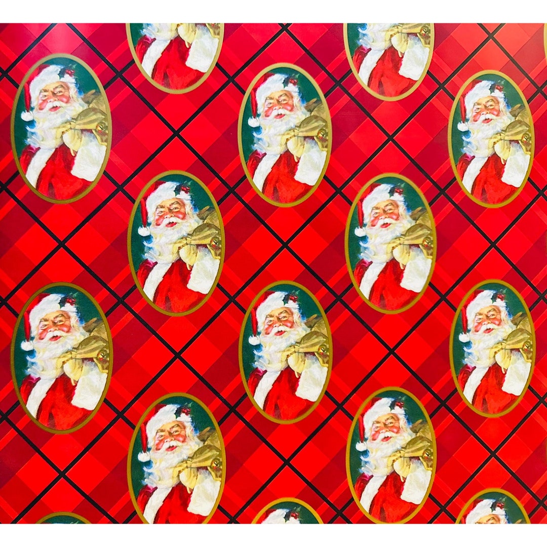 Hallmark Wrapping Paper Christmas Santa Plaid Red 100 Sq Ft Jumbo Roll ...