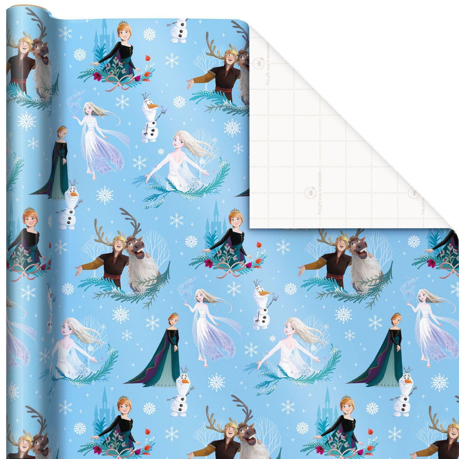 Hallmark Wrapping Paper Christmas Frozen Elsa Anna Blue 70 Sq Ft Jumbo Roll Etsy
