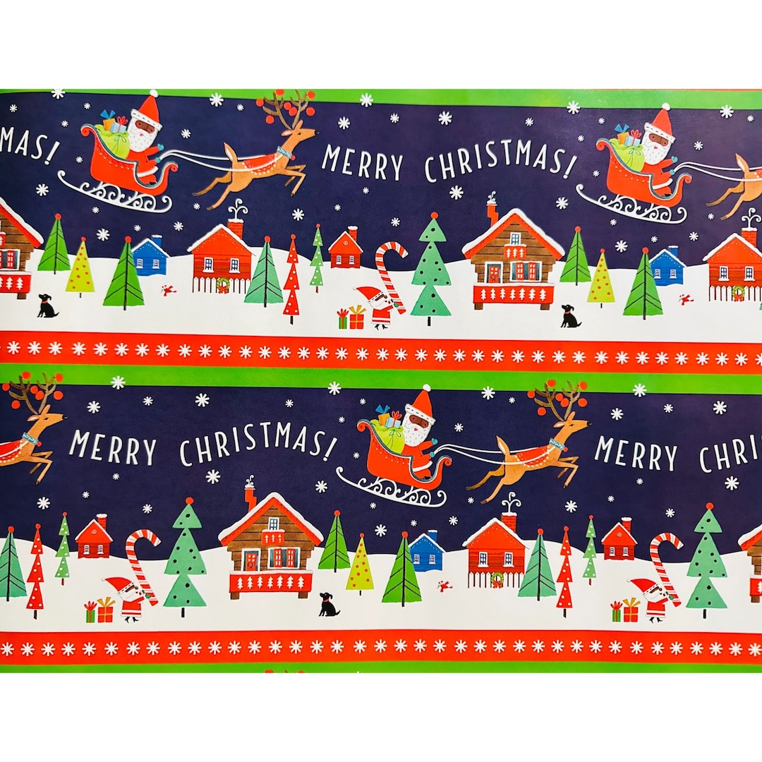 Hallmark Wrapping Paper Christmas Mahogany Santa Sled Blue 40 Sq Ft ...