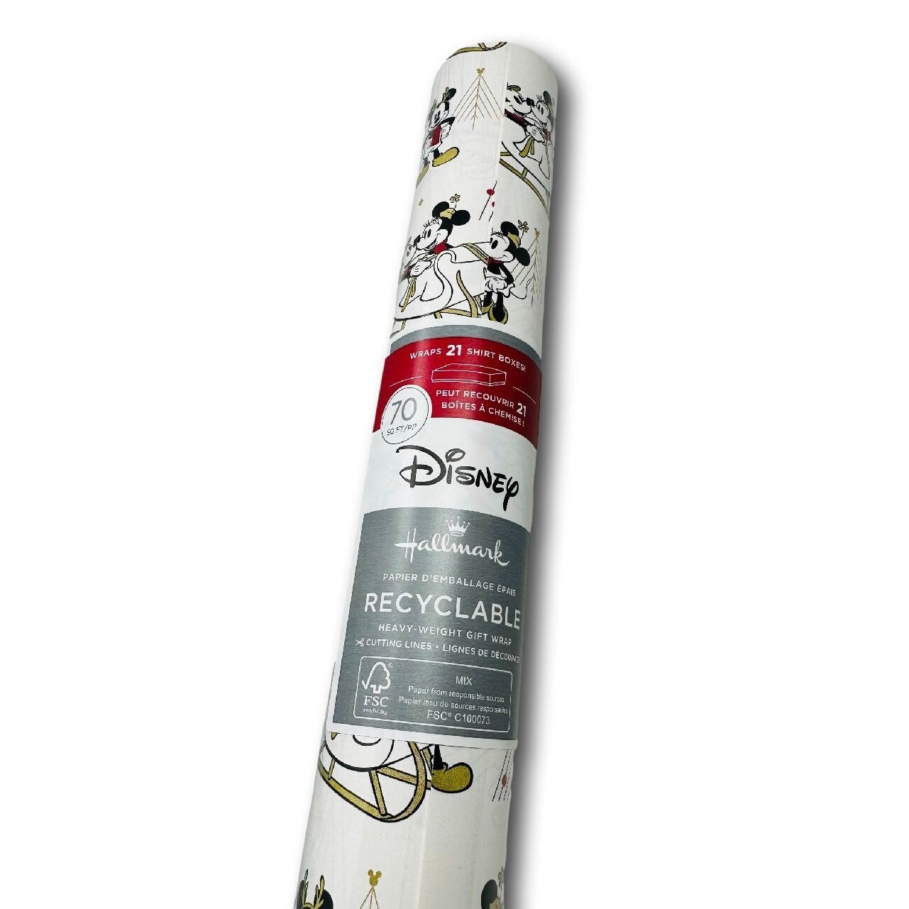 Hallmark Wrapping Paper Christmas Mickey Minnie Mouse White 70 Sq Ft ...
