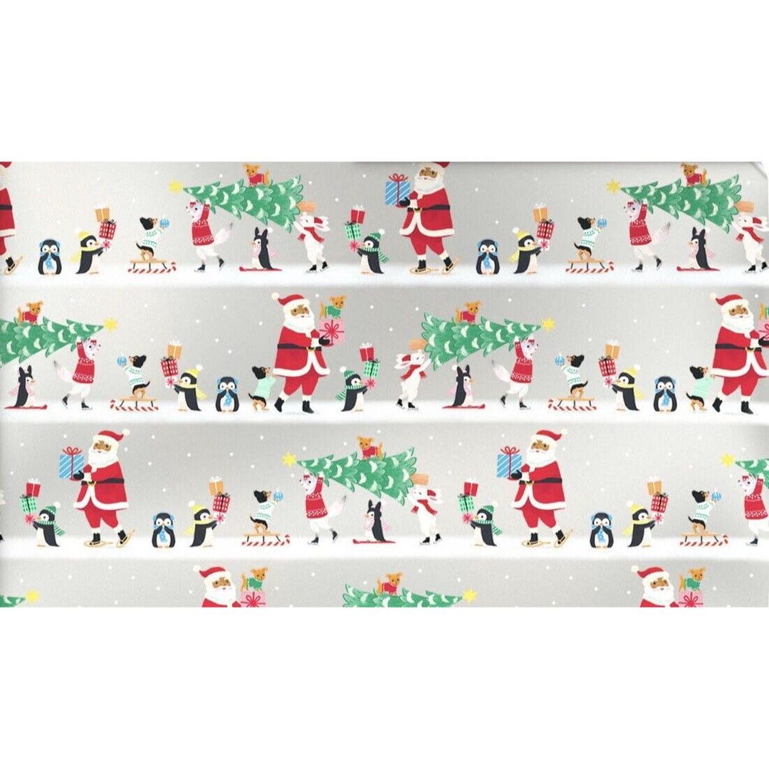 Hallmark Wrapping Paper Christmas Santa & Pals Silver Metallic 22.5 Sq ...