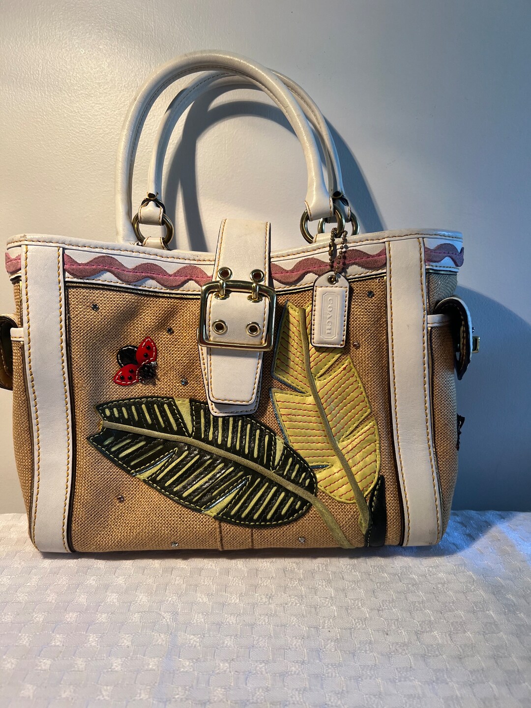 Coach Lady Bug Leaf Limited Edition Burlap Leather Hampton- Authentic ...