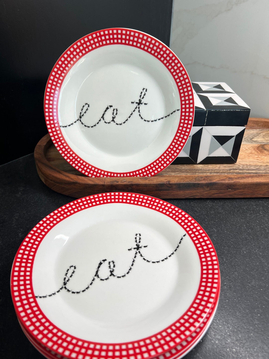 Picnic Ants by Tag- Red Checked “eat,” Set of 4 - Etsy