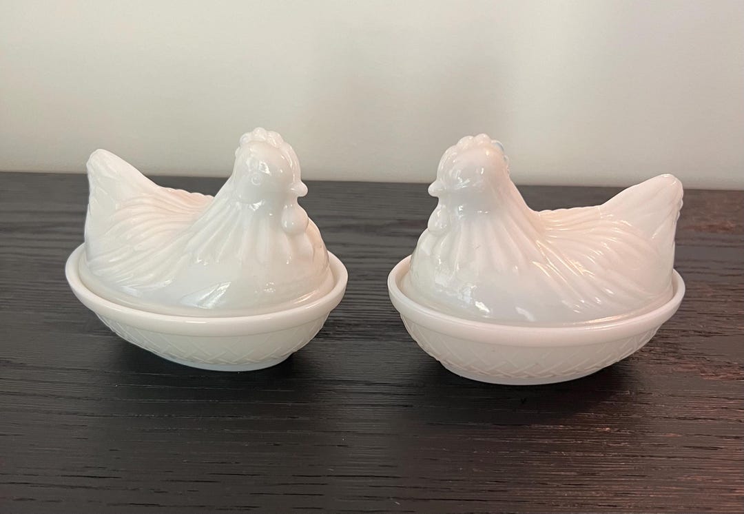 Pair 2 of Vtg. White Milk Glass Hen/rooster on Nest With Lid. - Etsy