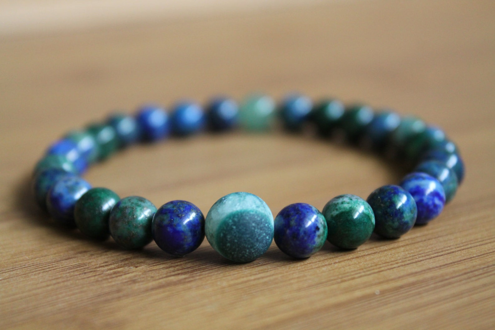 Heaven and Earth - Azurite Malachite Gemstone Bracelet With a Matte ...