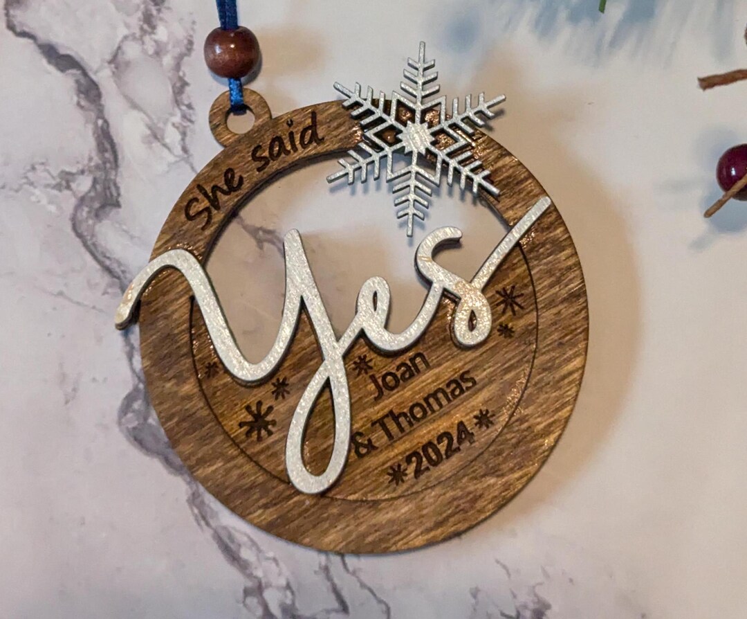 She Said Yes Ornament - Personalized Engagement Christmas Keepsake ...