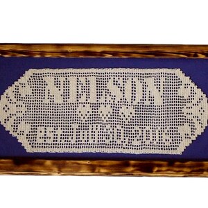 Personalized Crochet Name Doily With Burnt Wood Frame, Anniversary Gift ...