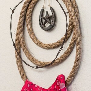 Rustic Rope and Barbed Wire Wreath With Red Bandana Bow - Etsy