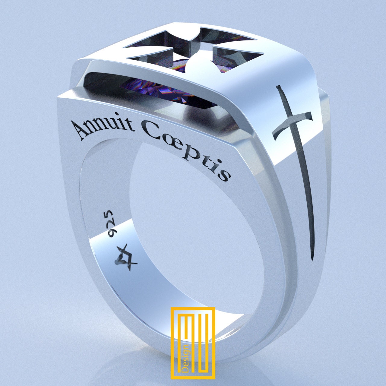 Knights Templar Ring With Amethyst Gemstone 925k Sterling - Etsy