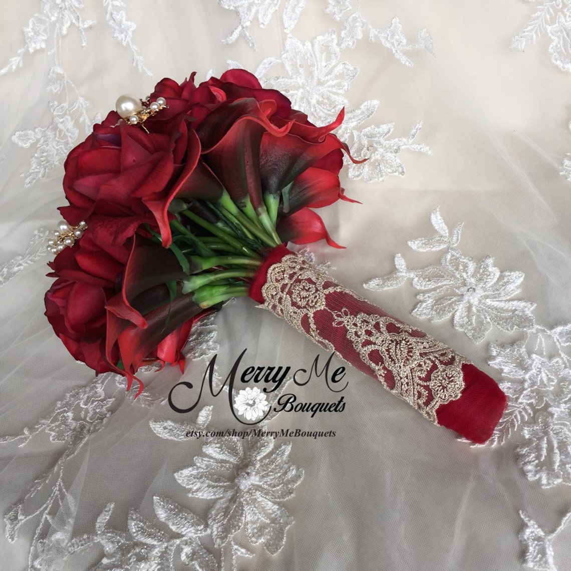 Red and Gold Rose Bouquet Red Rose Bouquet Real Touch Rose - Etsy