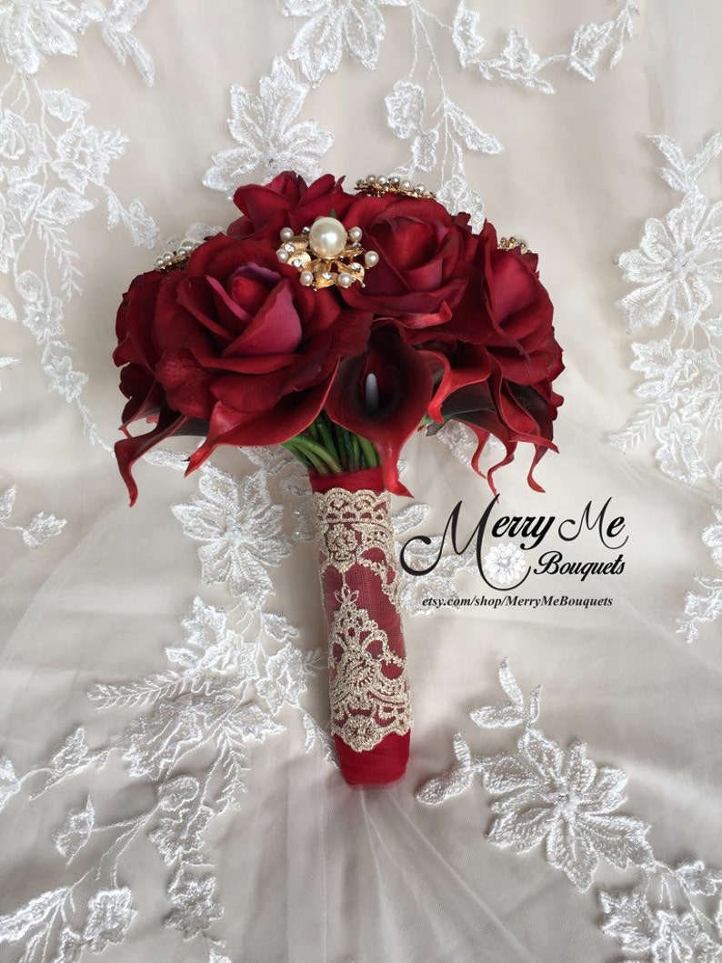 Red and Gold Rose Bouquet Red Rose Bouquet Real Touch Rose - Etsy