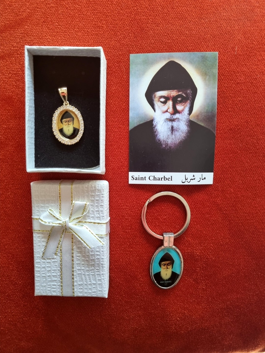St. Charbel Makhlouf Holy Pendant Gold Filled +key Chain+ Icon Wallet ...