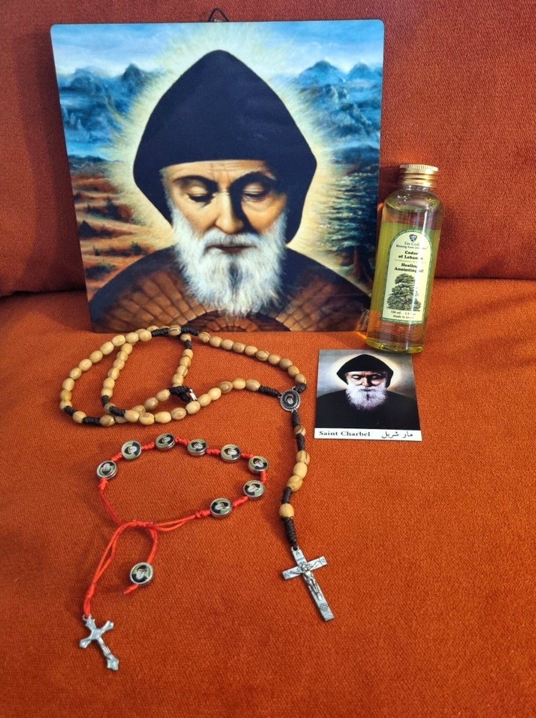 St. Charbel Makhlouf Youssef Antoun Wood Icon+olive Wood Rosary With ...