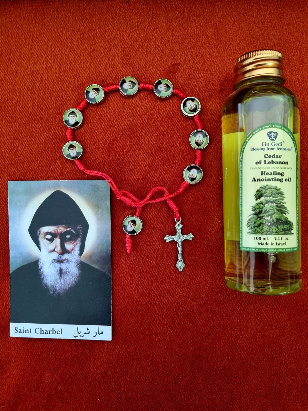 St. Charbel Charbal Bracelet +cedar of Lebanon Anointing Oil + Icon ...