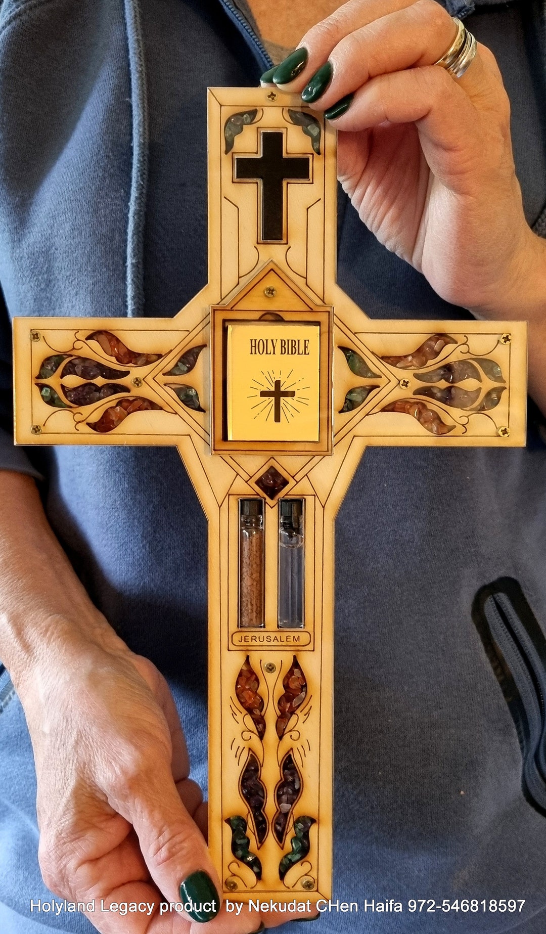Handmade Holy Bible CROSS Holy Water and Soil Jerusalem Holyland Legacy ...