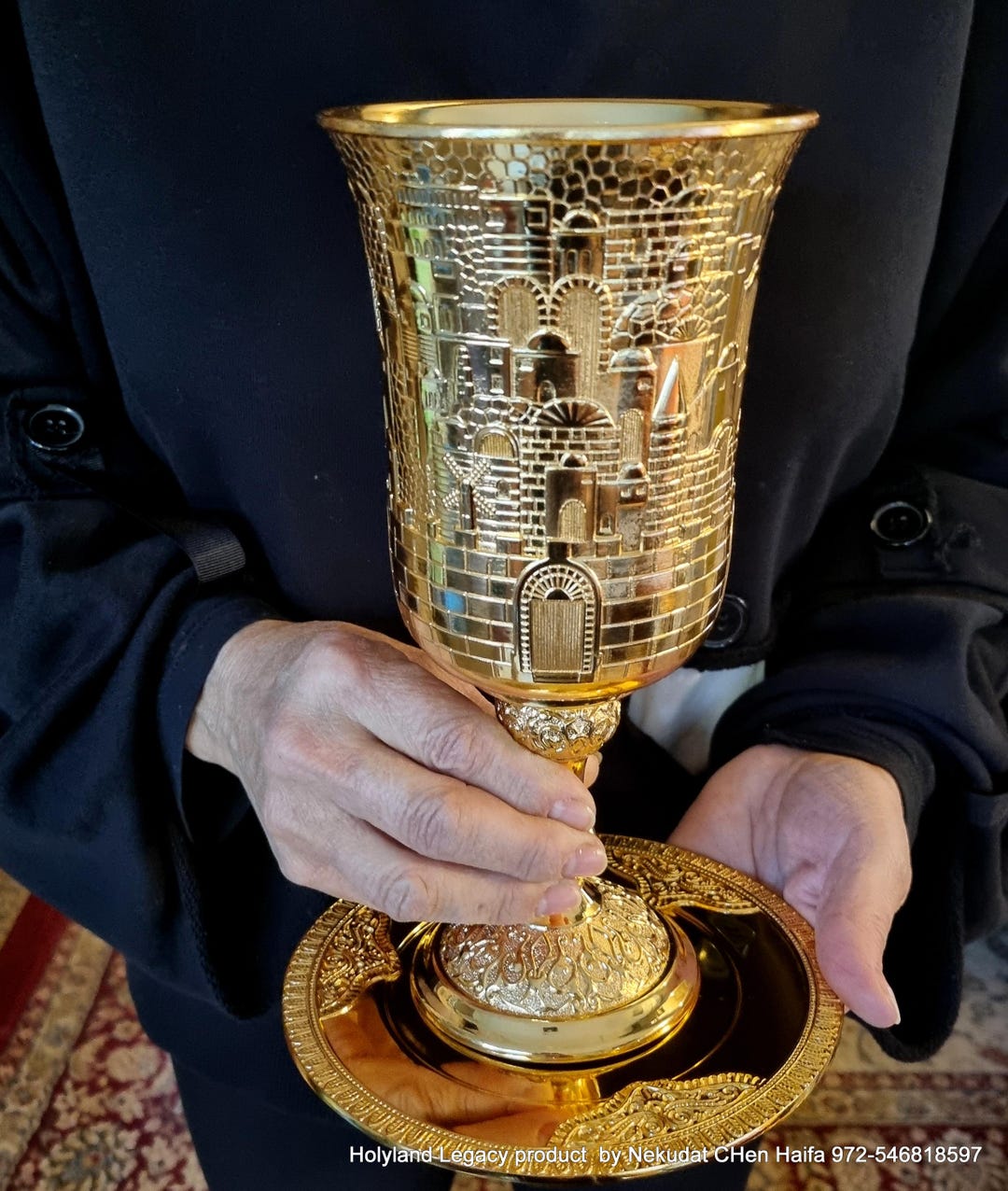 Extra Large!!! Gold Tone Communion Cup Grail Goblet Jerusalem Walls ...