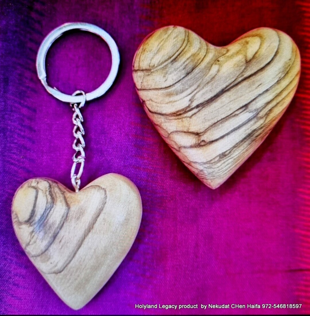 Jerusalem Olive Wood Handmade Heart+ Key Chain - Etsy