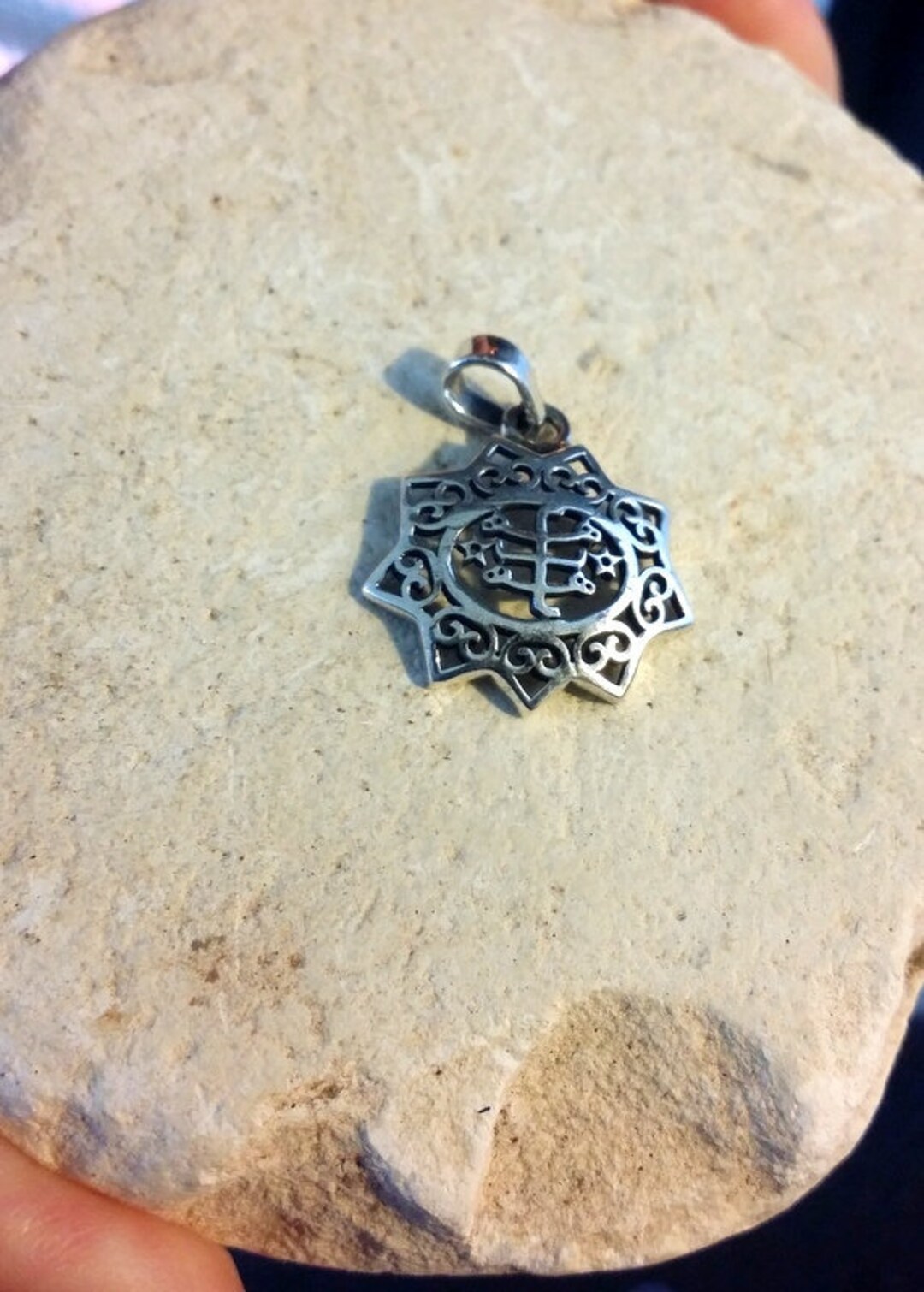 Baha'i Silver Nine Point Star With "ringstone" Symbol Pendant Necklace ...