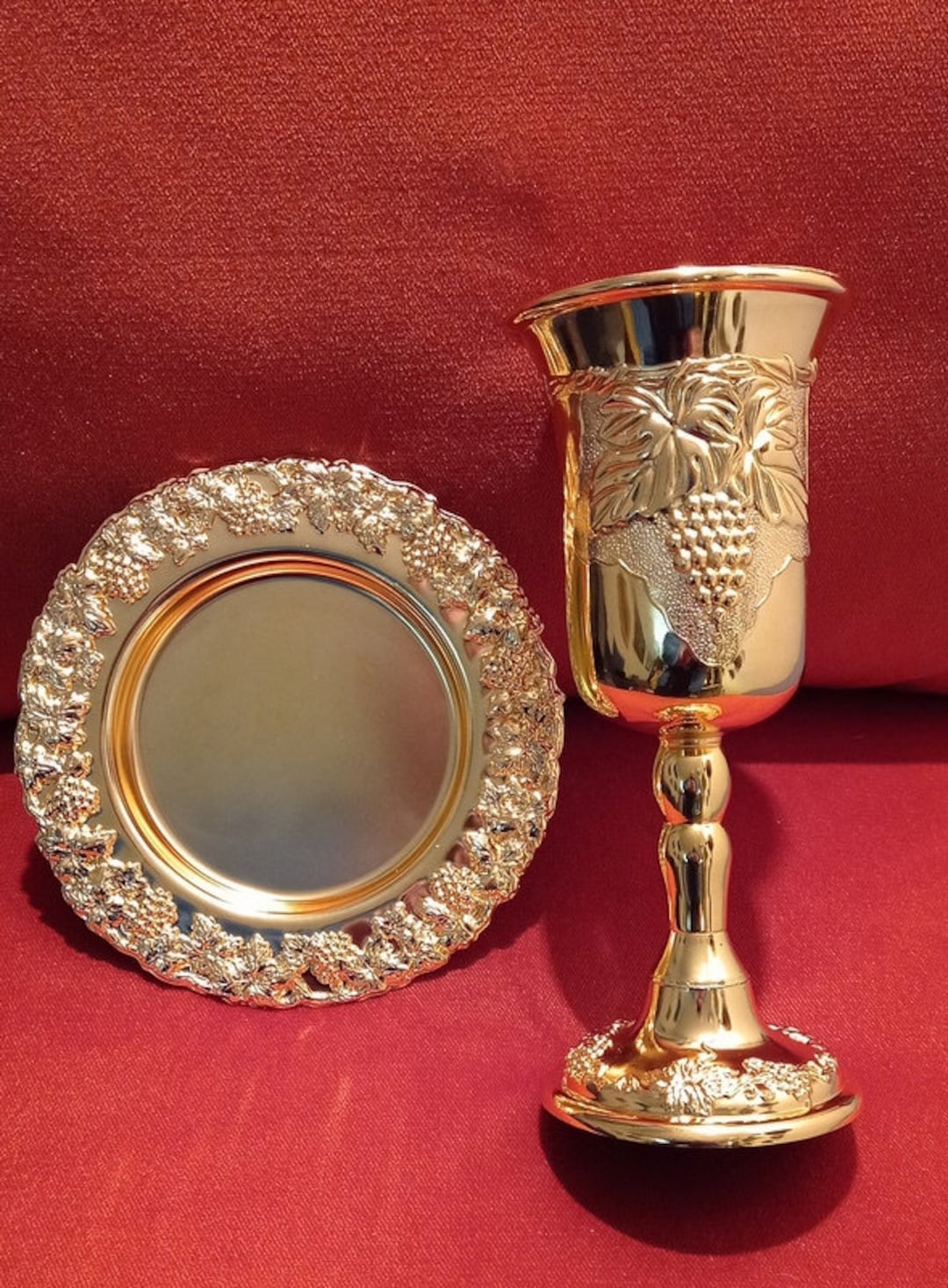 Extra Large!!! Silver Tone Communion Cup Grail Goblet Jerusalem GRAPES ...