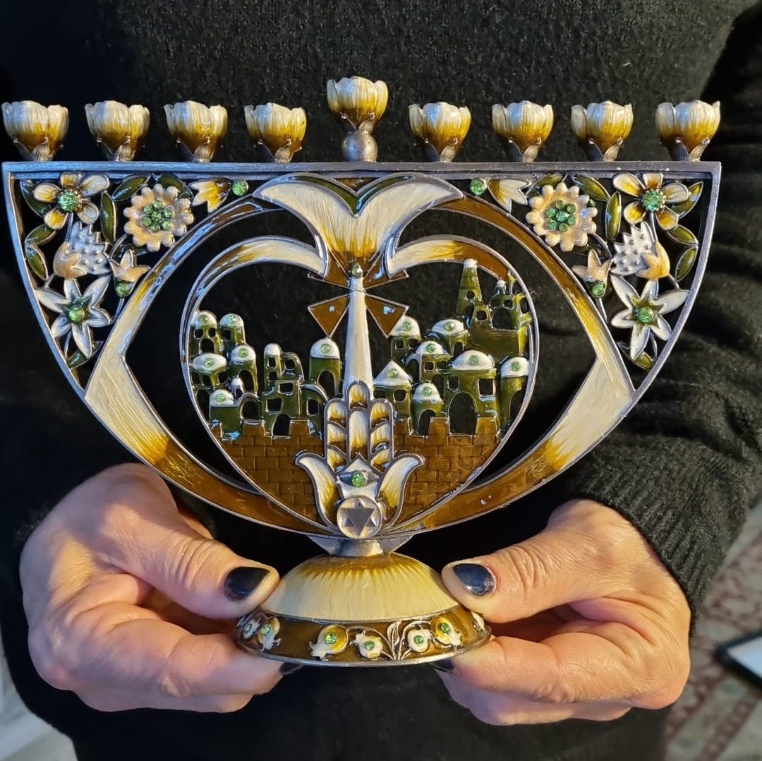 Hanukia Menorah 9 Branches Hanukka Special Enamel Heavy Jerusalem ...