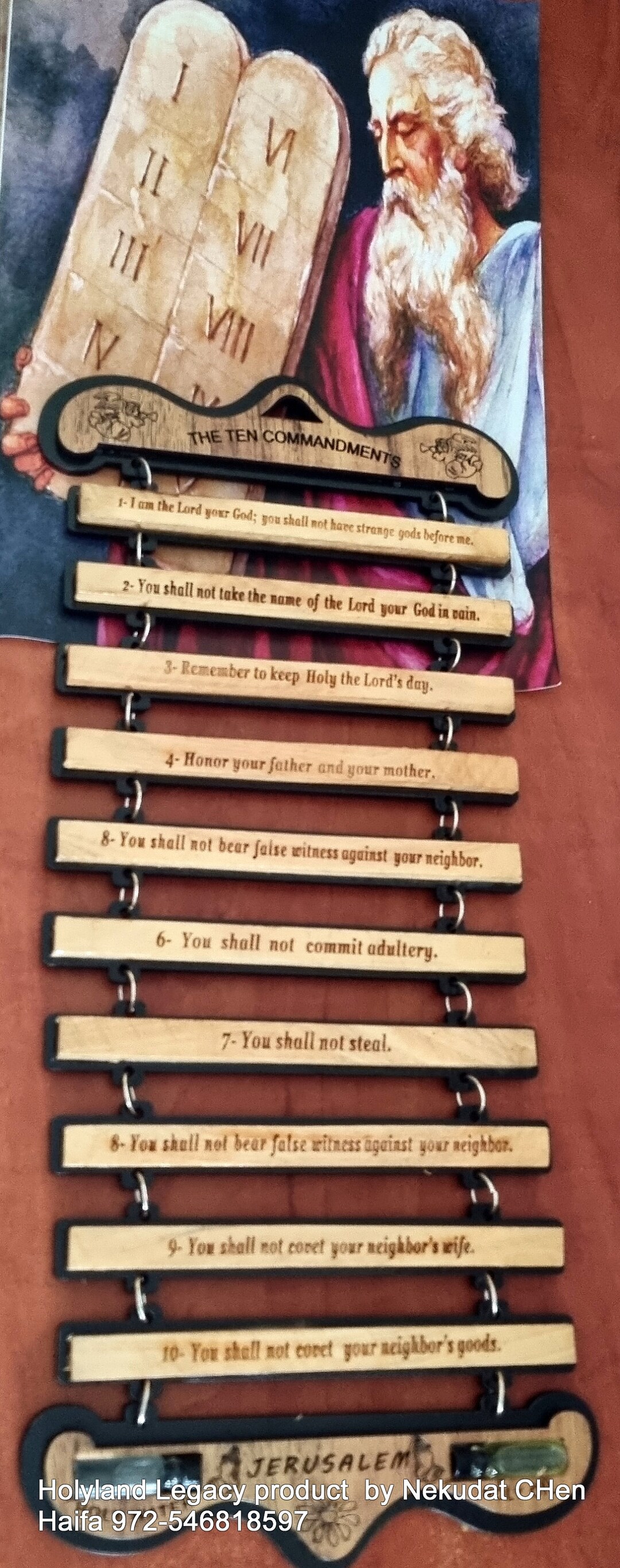 Holy Land Handmade Olive Wood Jerusalem Biblical Ten Commandments ...