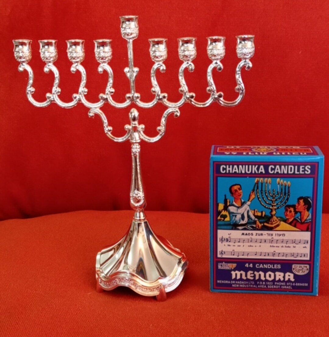 Hanuka Candles Free Hanukkiah Silver Coated Hanukia Menorah 9 Branches ...
