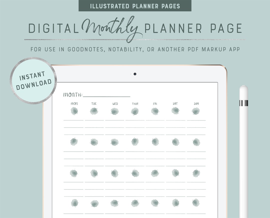 Digital Monthly Planner Page | Minimal Monthly Calendar Printable - Etsy