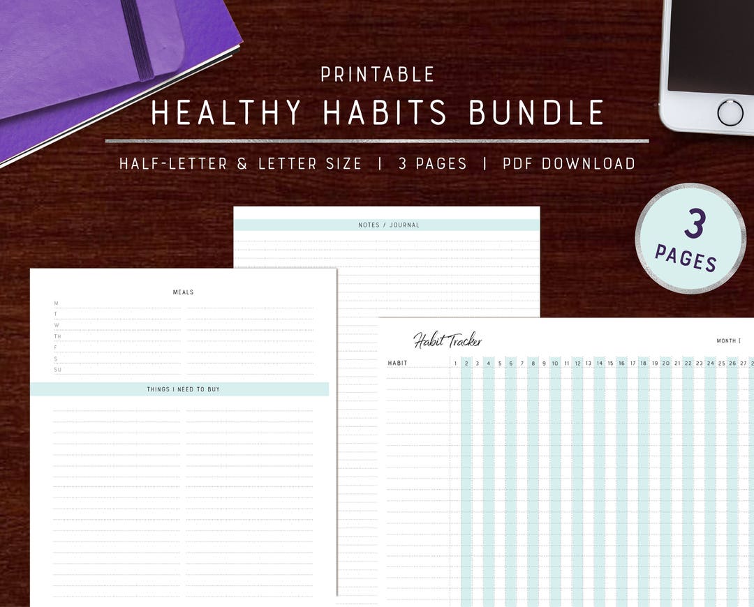 Healthy Habits Bundle | Habit Tracker + Meal Planner + Grocery List ...