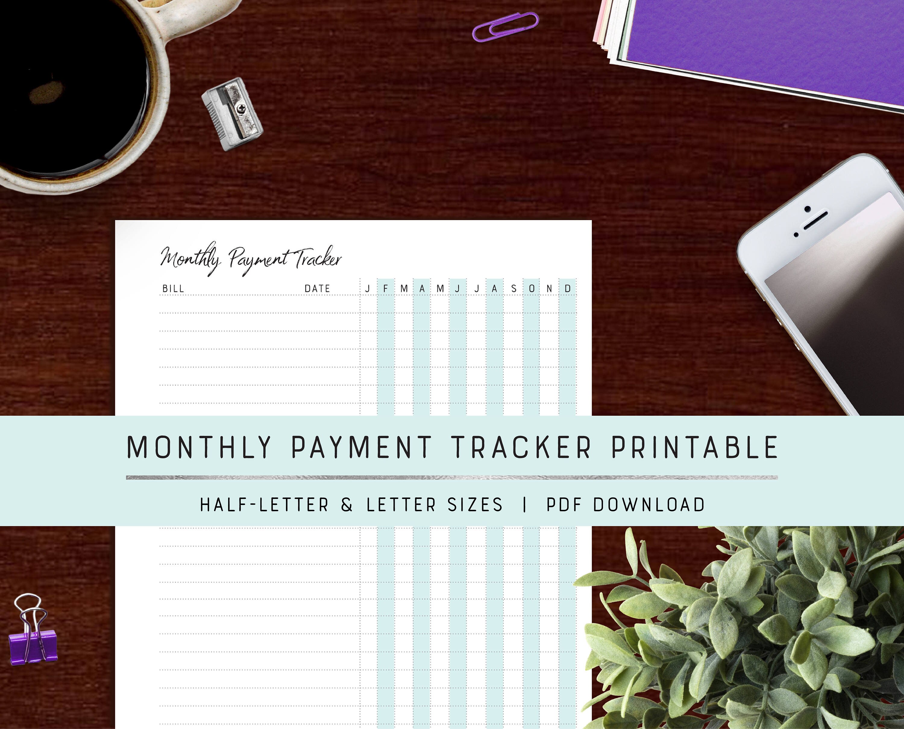 Monthly Payment Tracker | Bill Tracker | Household Planner Printables ...