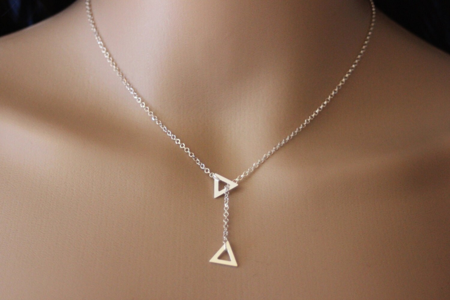 Minimalist and Geometric Necklace Tie Sterling Silver Pendant Triangle ...