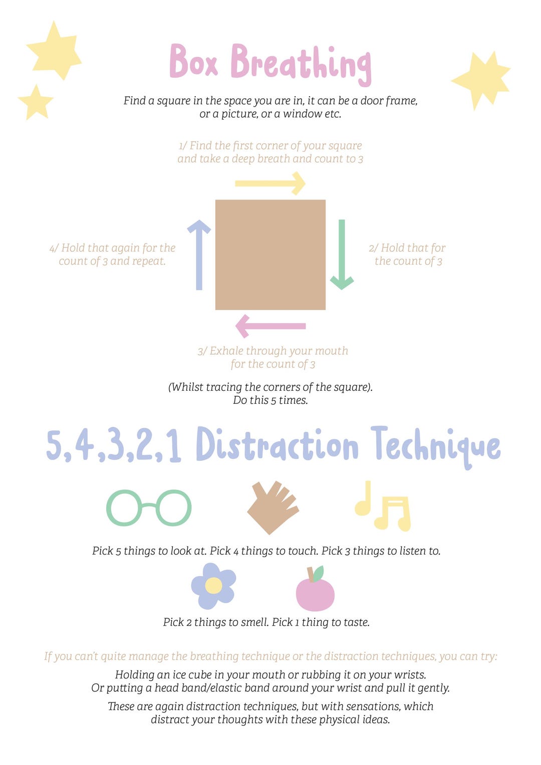 Grounding Techniques & Box Breathing Worksheet | Mindfulness Wall Art ...