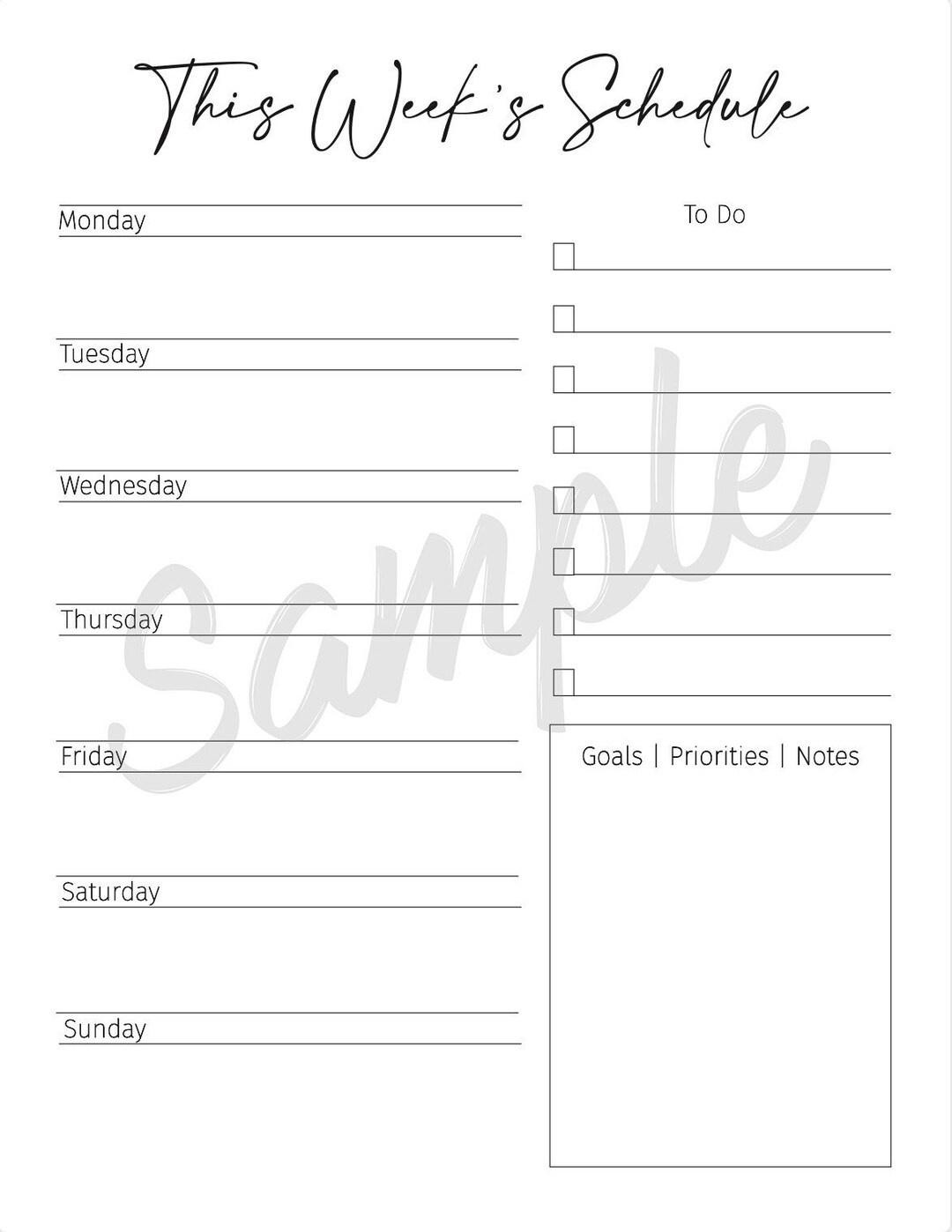 One Week Calendar Schedule Organizational Worksheet - Etsy