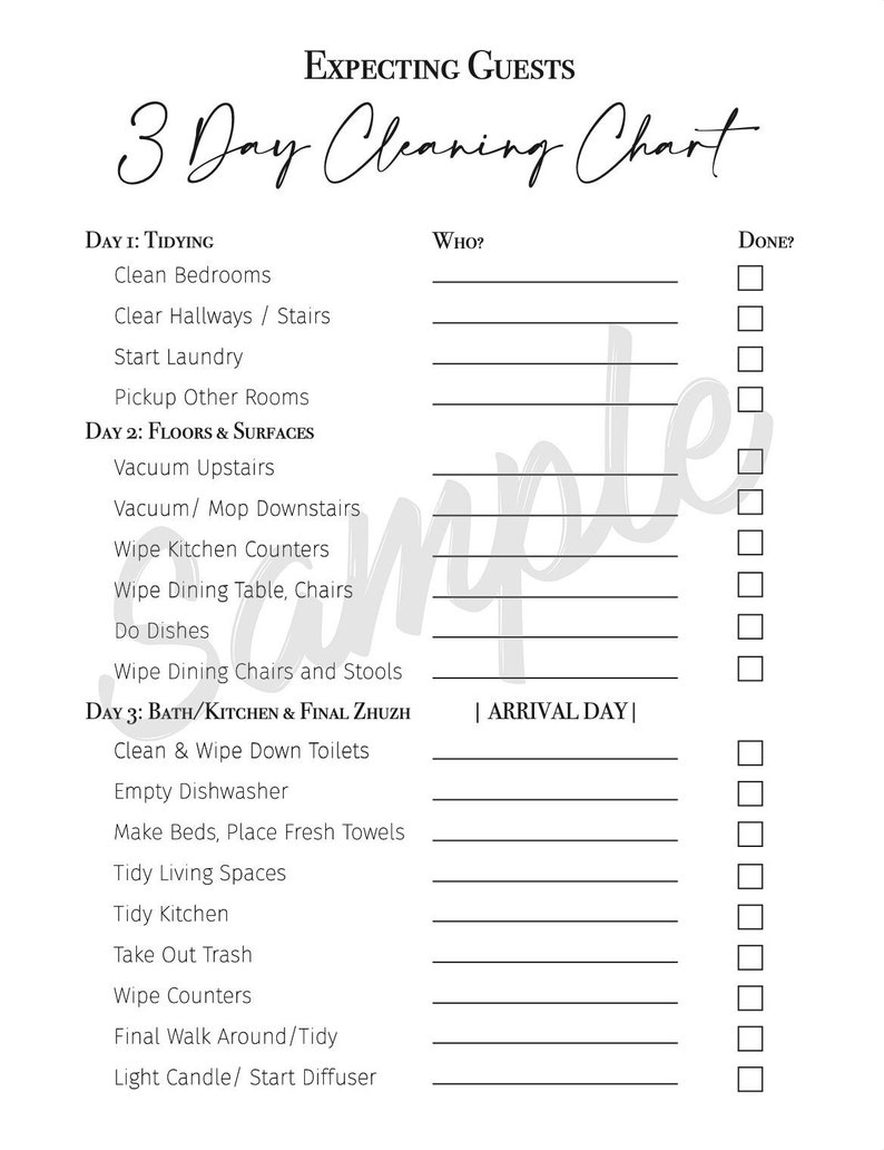 Cleaning Chart Organizational Worksheet - Etsy