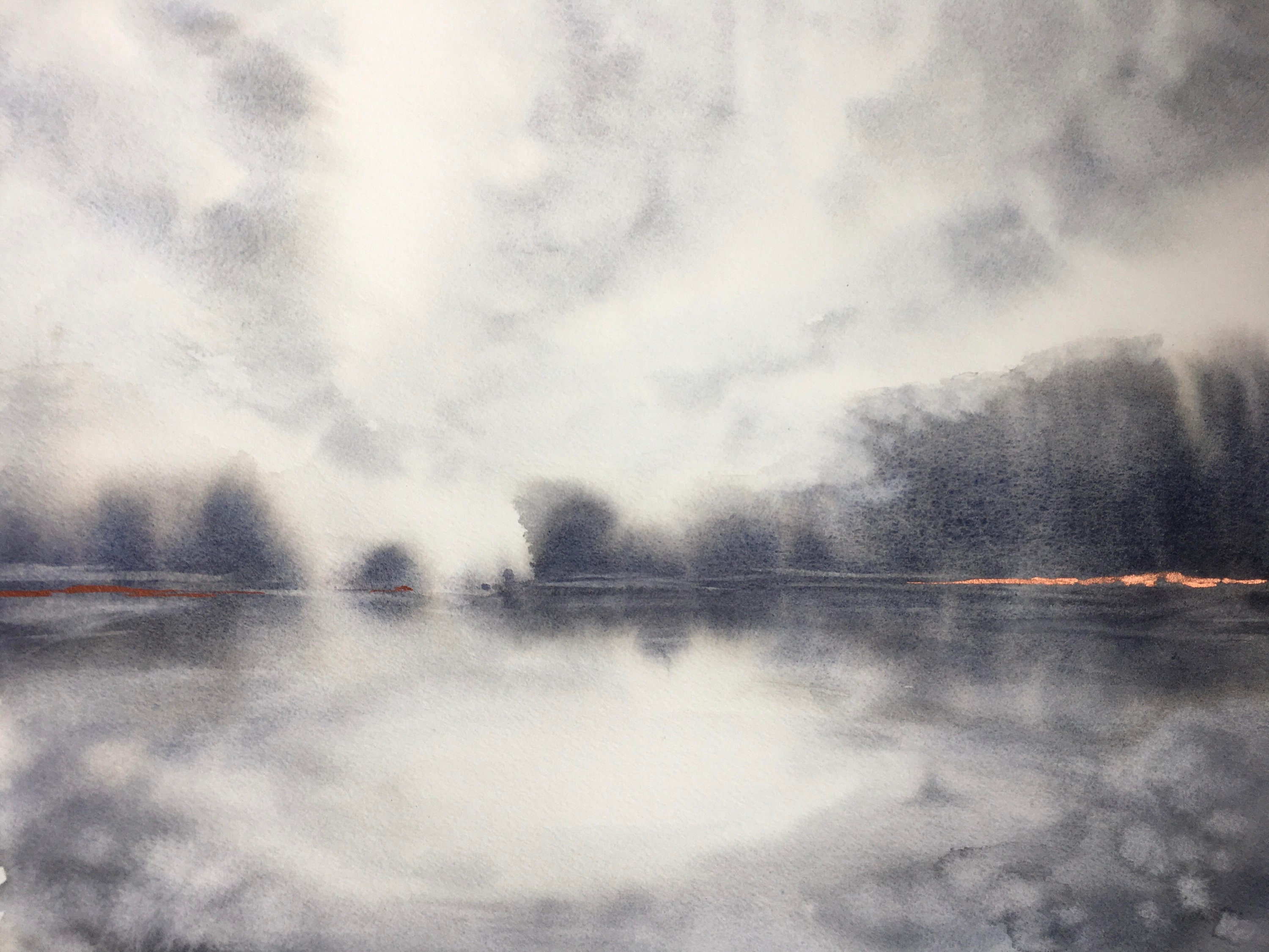 Watercolor Fine Art Print, "gray Lake #5", Fine Art Print on 100% ...