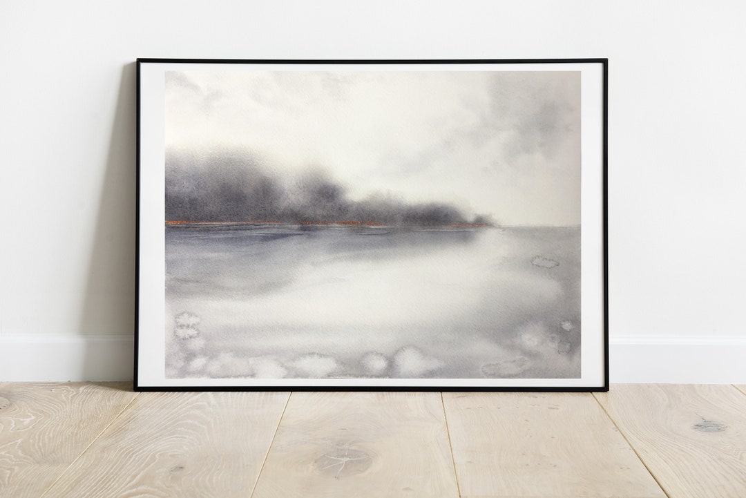 Watercolor Fine Art Print, "gray Lake #6", Fine Art Print on 100% ...