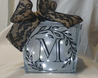Monogram Glass Block - Etsy